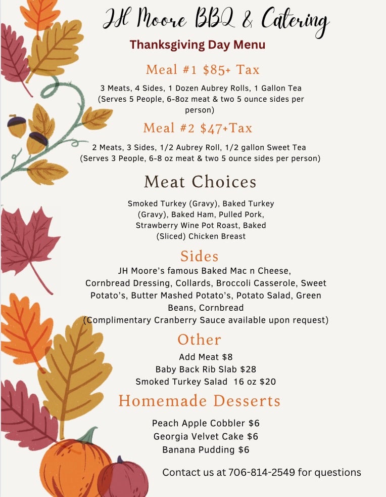 Thanksgiving Day Menu #2 | JH Moore BBQ